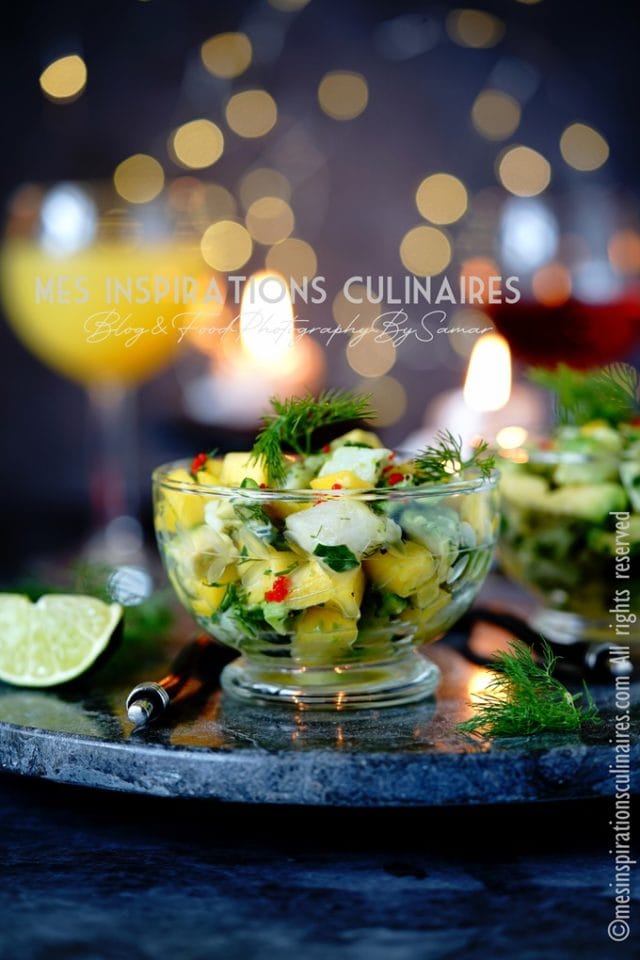 Ceviche de poisson, avocat et mangue